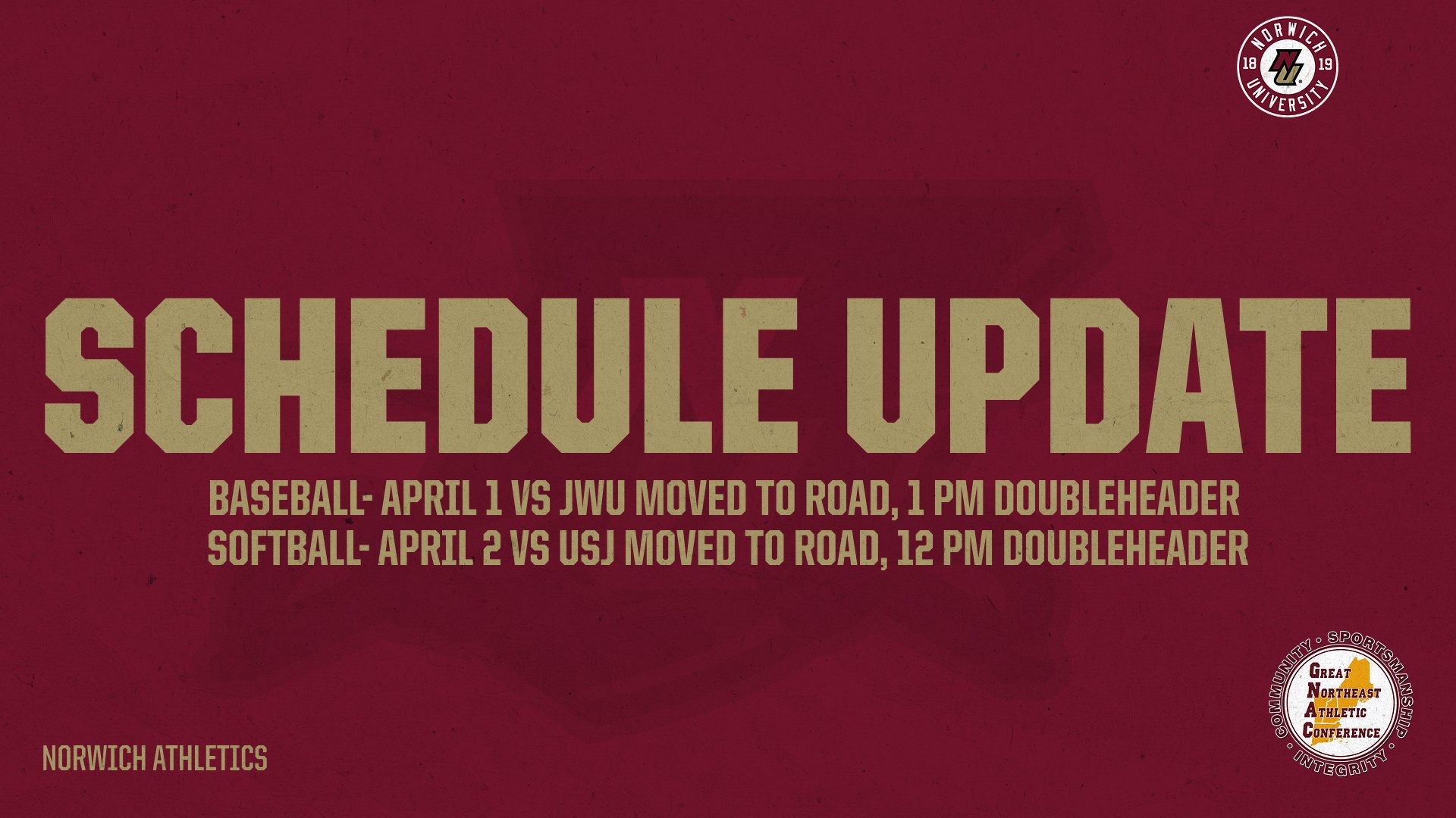 Baseball and Softball Schedule Update - Norwich University