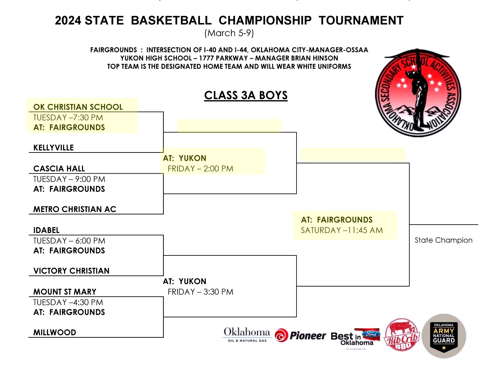 State Tournament Bracket Released - Oklahoma Christian School