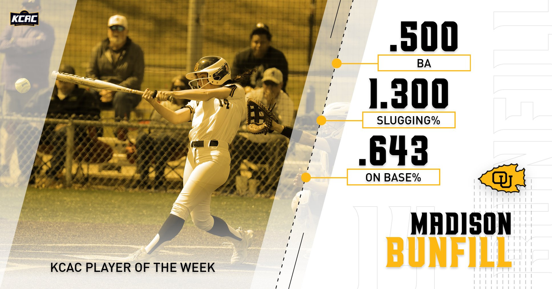 Bunfill Earns Second KCAC Player of the Week Honor - Ottawa University