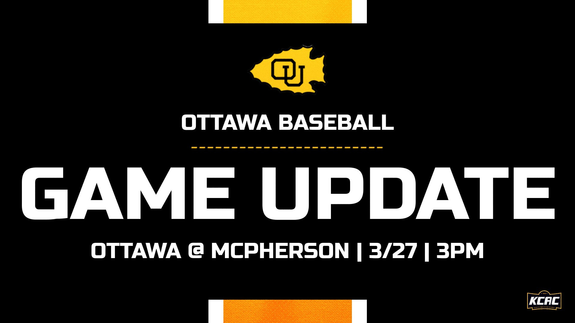 Baseball Game At McPherson Moved to Wednesday - Ottawa University
