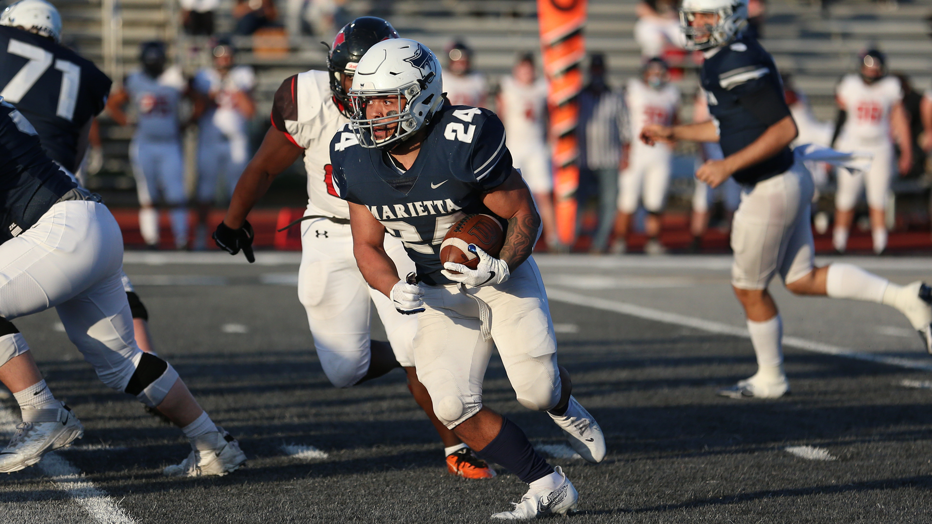 Football dominates Muskingum 29-7 to retain Shrine Trophy - Marietta ...