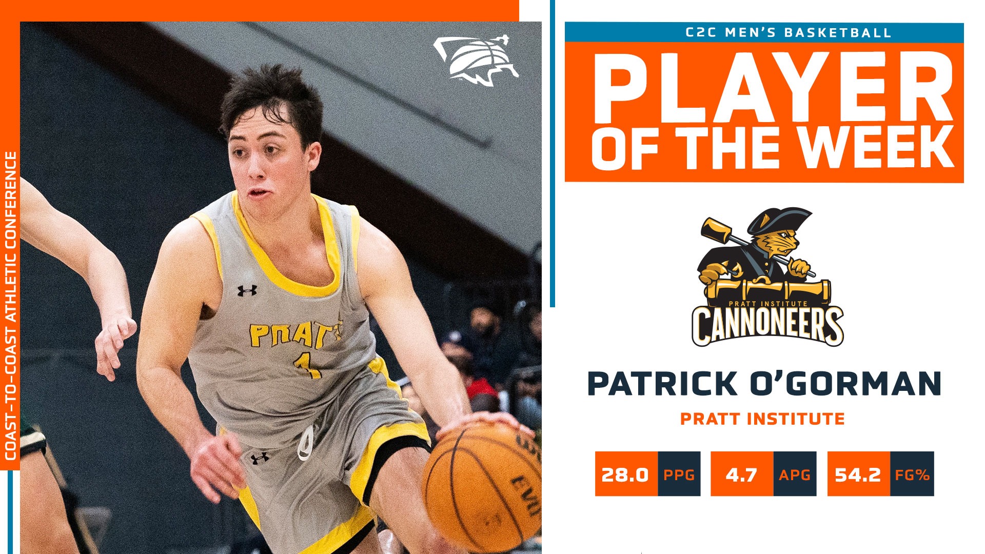 O’Gorman Repeats as C2C Men’s Basketball Player of the Week - Pratt ...