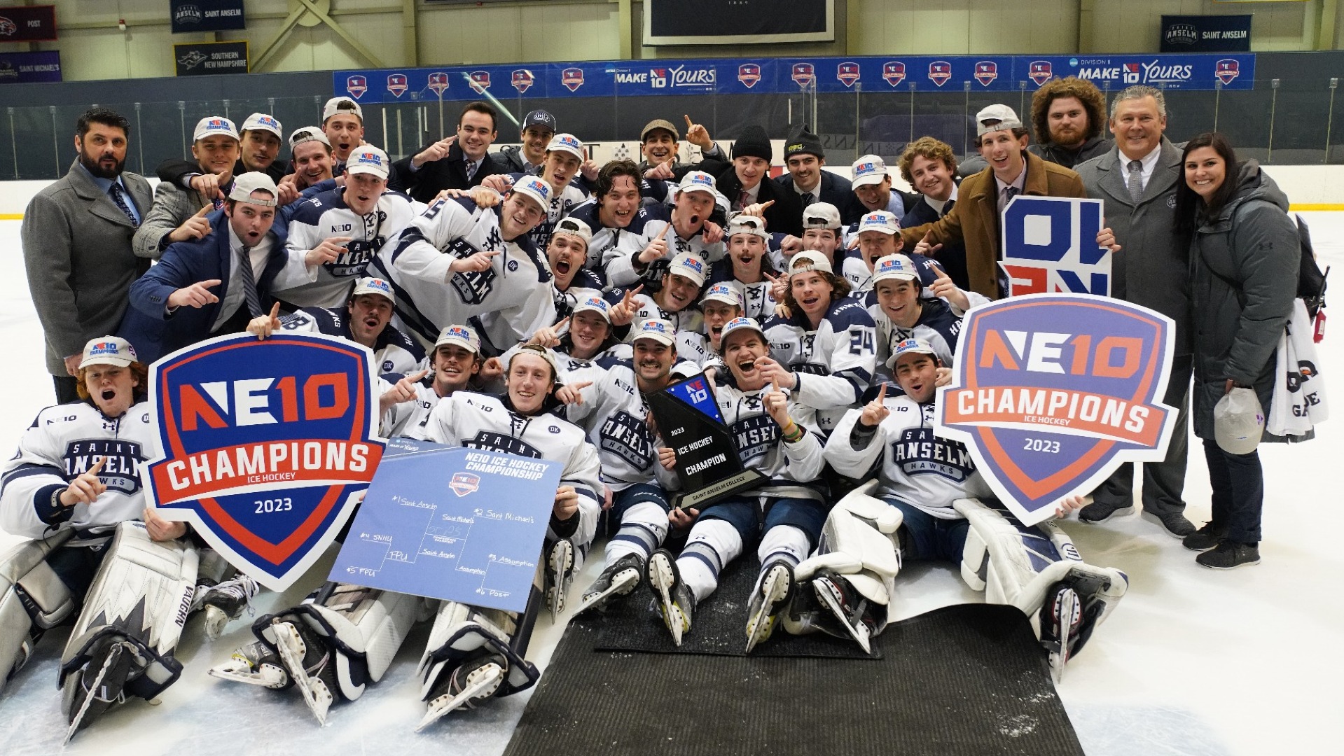 Men's ice hockey clinches NE10 Championship with 5-1 win over Saint ...