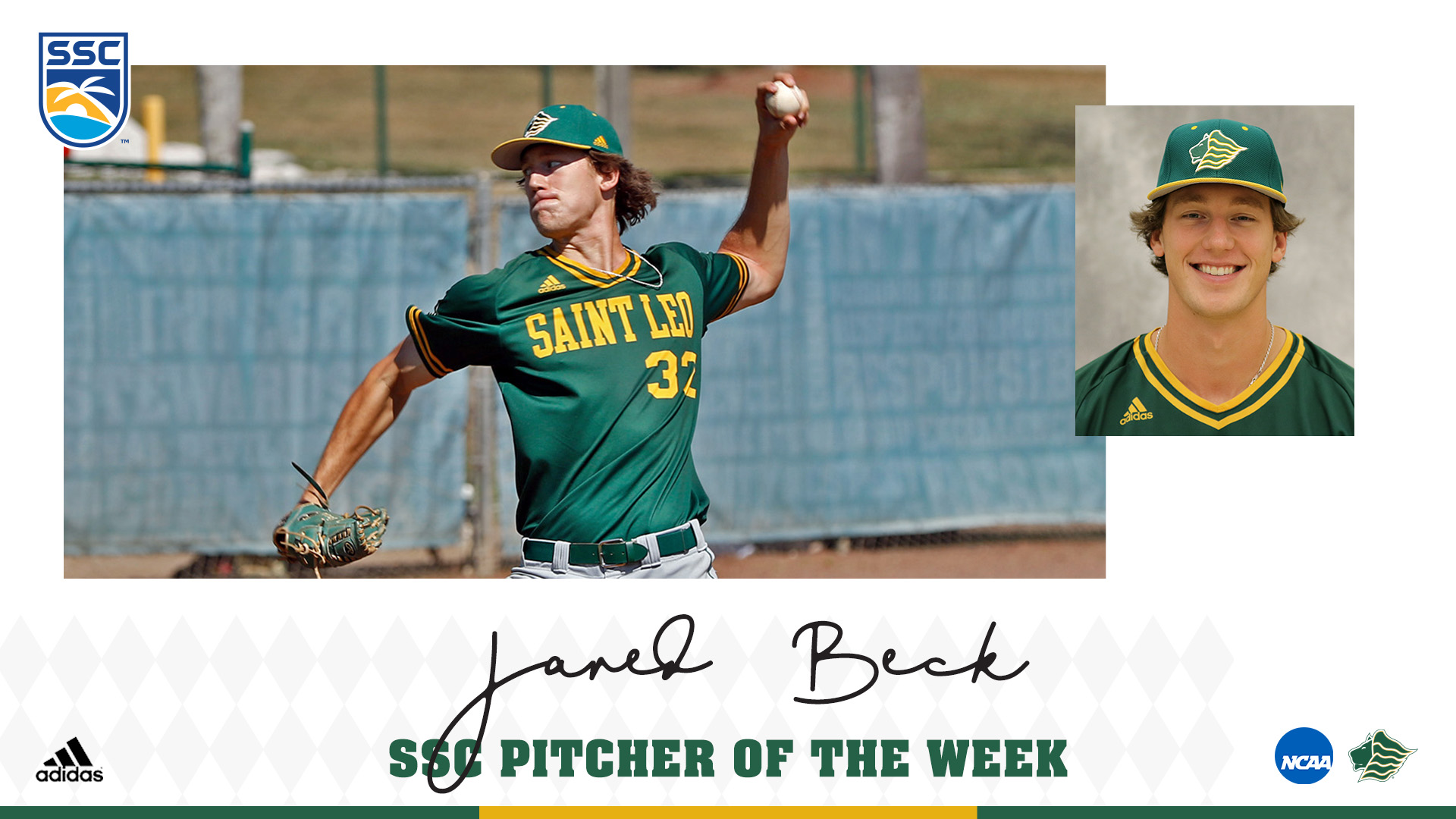 Beck Named SSC Pitcher of the Week After Shutout - Saint Leo University ...