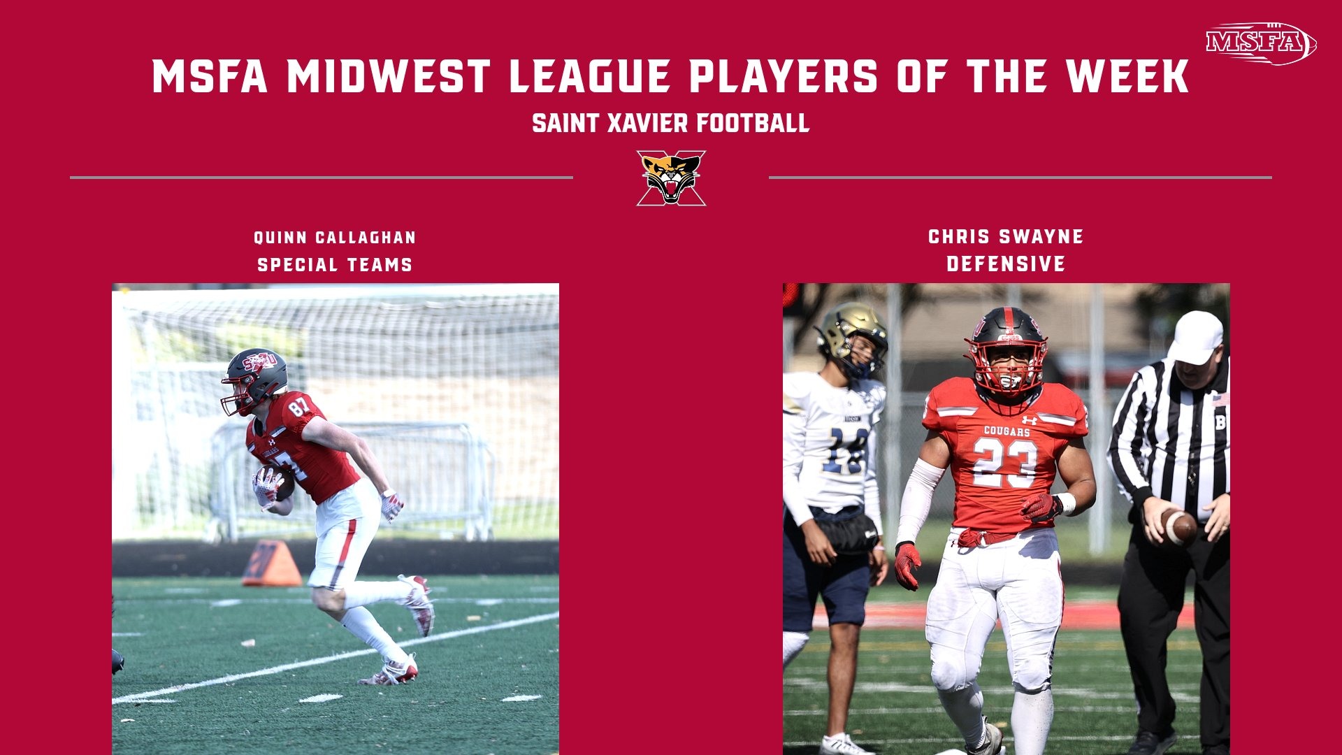 Callaghan & Swayne Claim MSFA Midwest League Honors - Saint Xavier ...