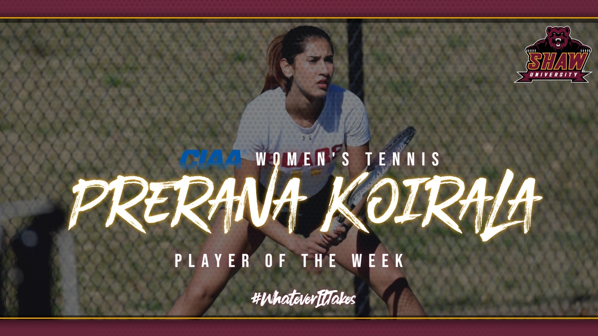 Koirala Wins Second CIAA Weekly Tennis Honor - Shaw University
