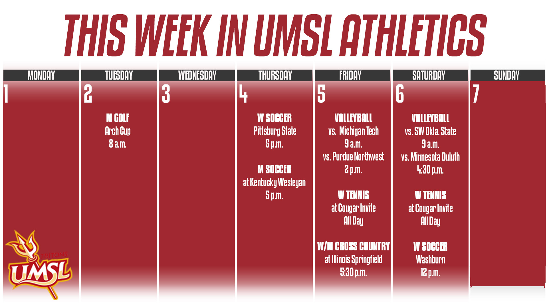 This Week In UMSL Athletics Sept. 22 – 28 - University of Missouri - St ...