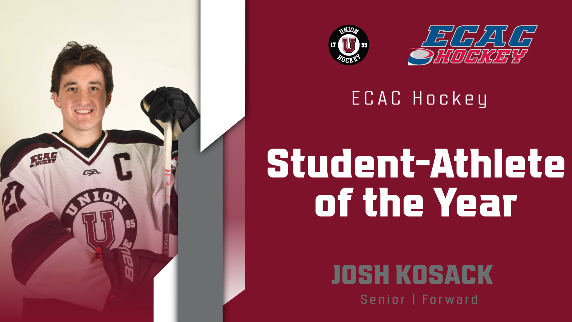 Josh Kosack Named ECAC Hockey Student-Athlete of the Year - Union ...