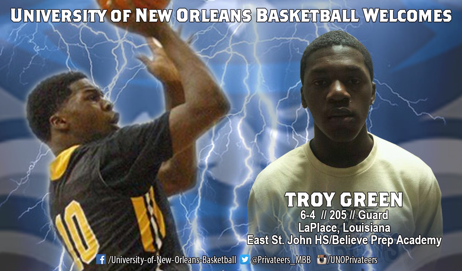Men's Basketball Signs Former East St. John Standout Troy Green ...
