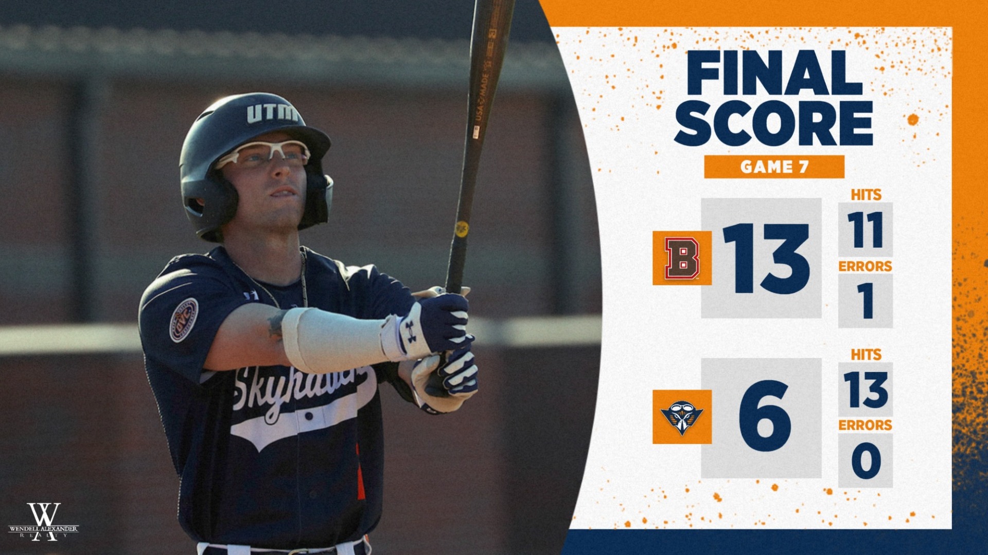 SKYHAWK BASEBALL’S LATE RALLY COMES UP SHORT AGAINST BROWN - UTM Athletics