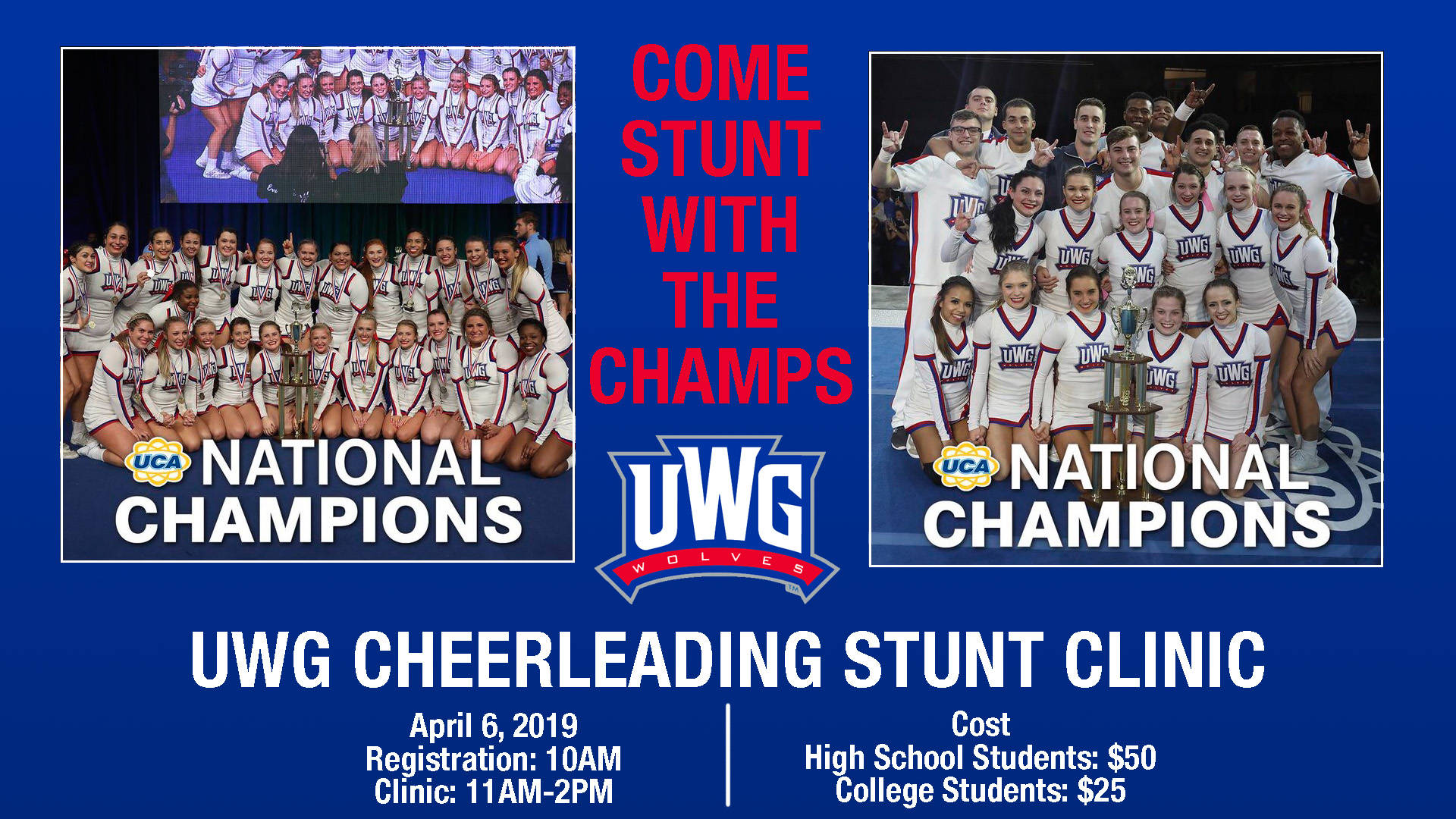 Cheer Announces April 6 Stunt Clinic - UWG Wolves | Athletic Programs ...