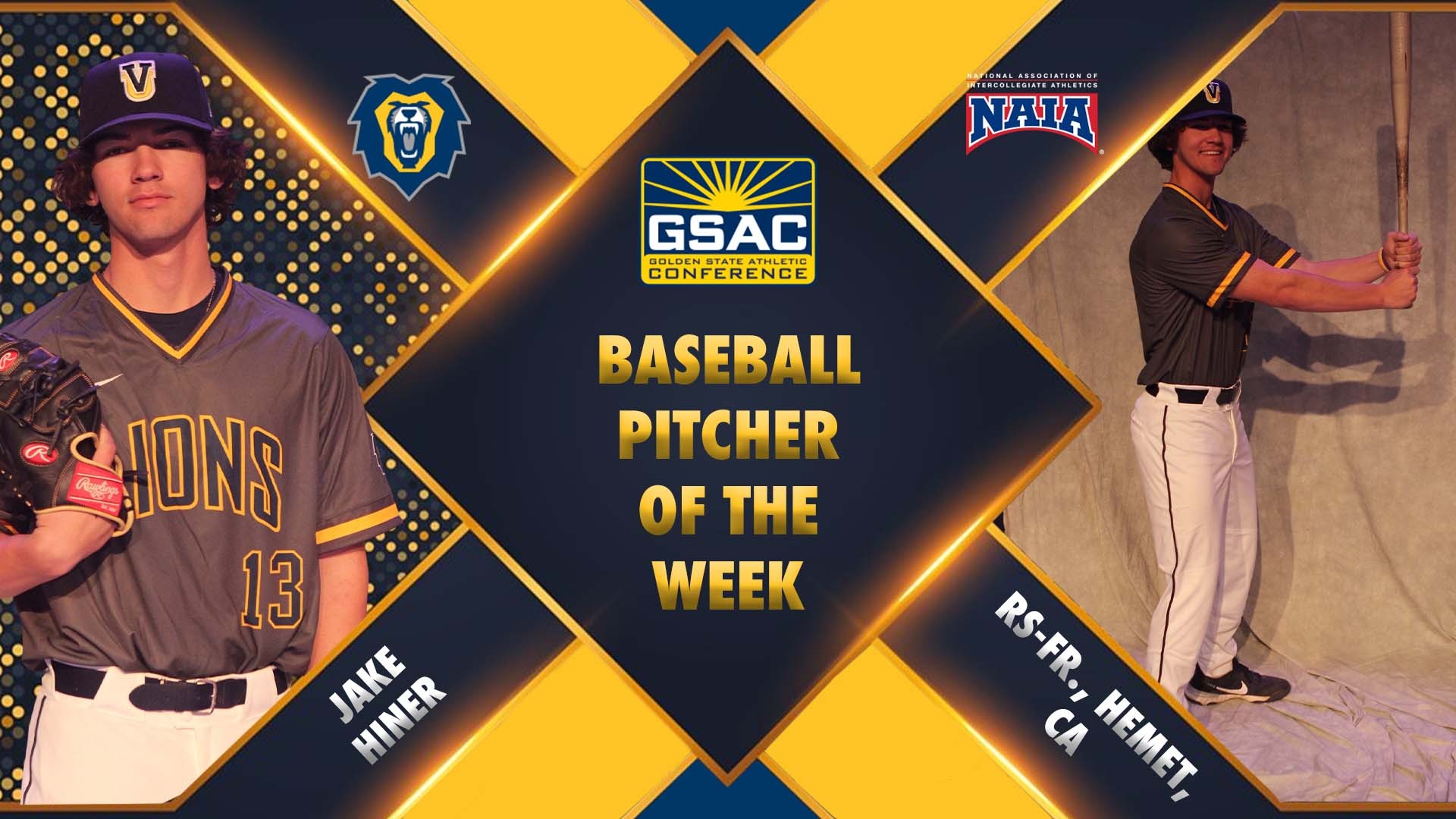 Hiner Named GSAC Baseball Pitcher Of The Week - Vanguard University