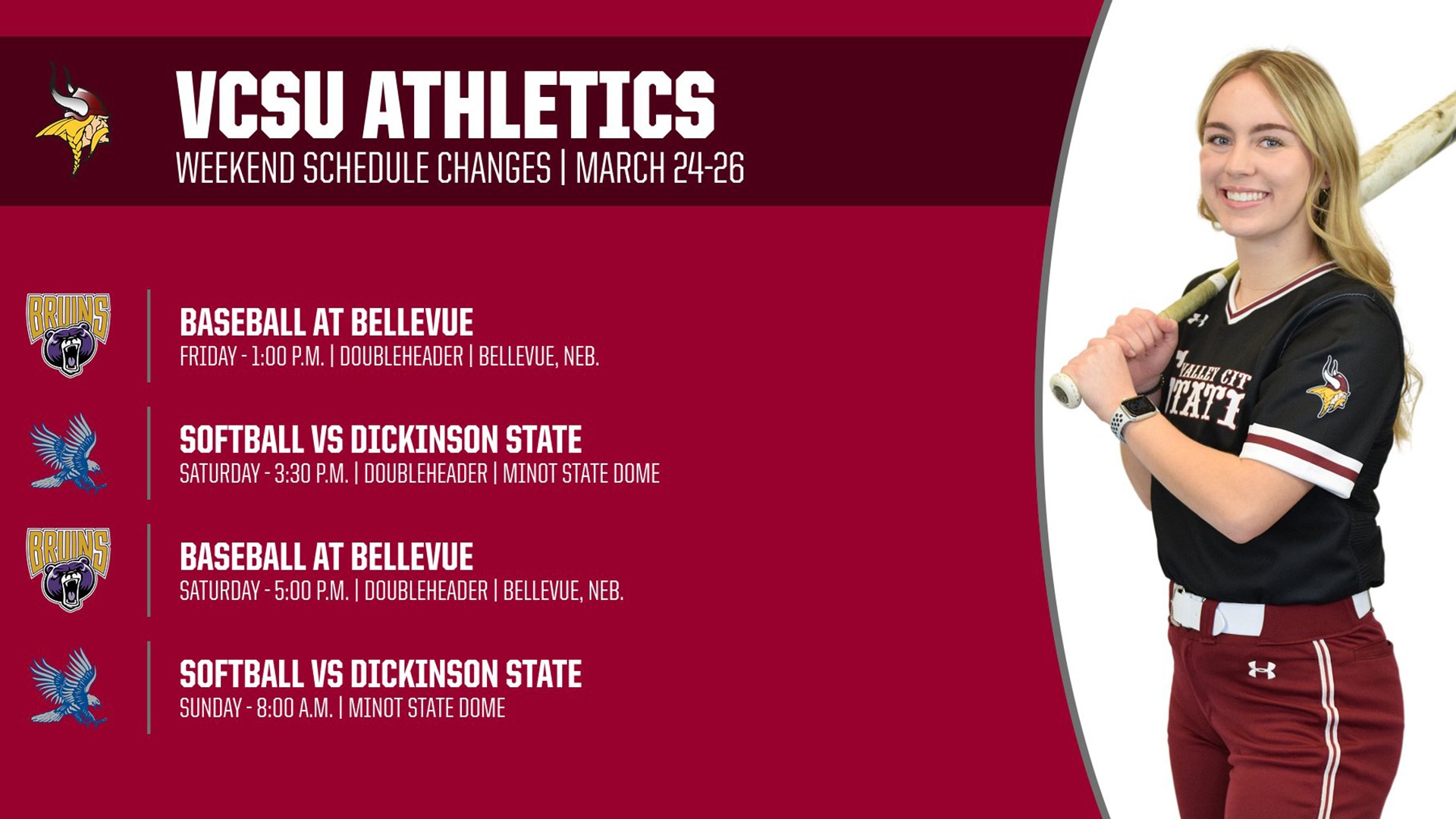 Baseball and Softball make changes to weekend schedule - Valley City ...