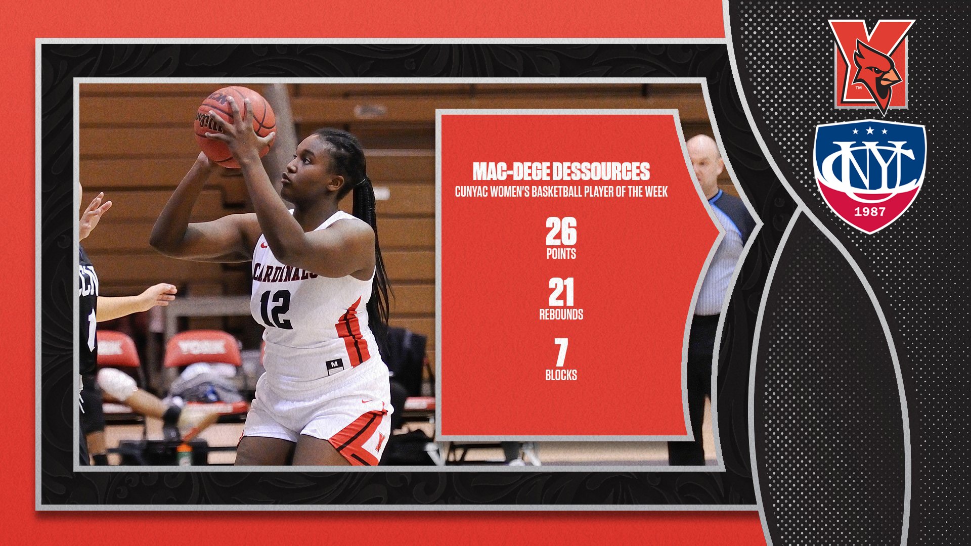 Dessources repeats as CUNYAC Women’s Basketball Player of the Week - York College Athletics