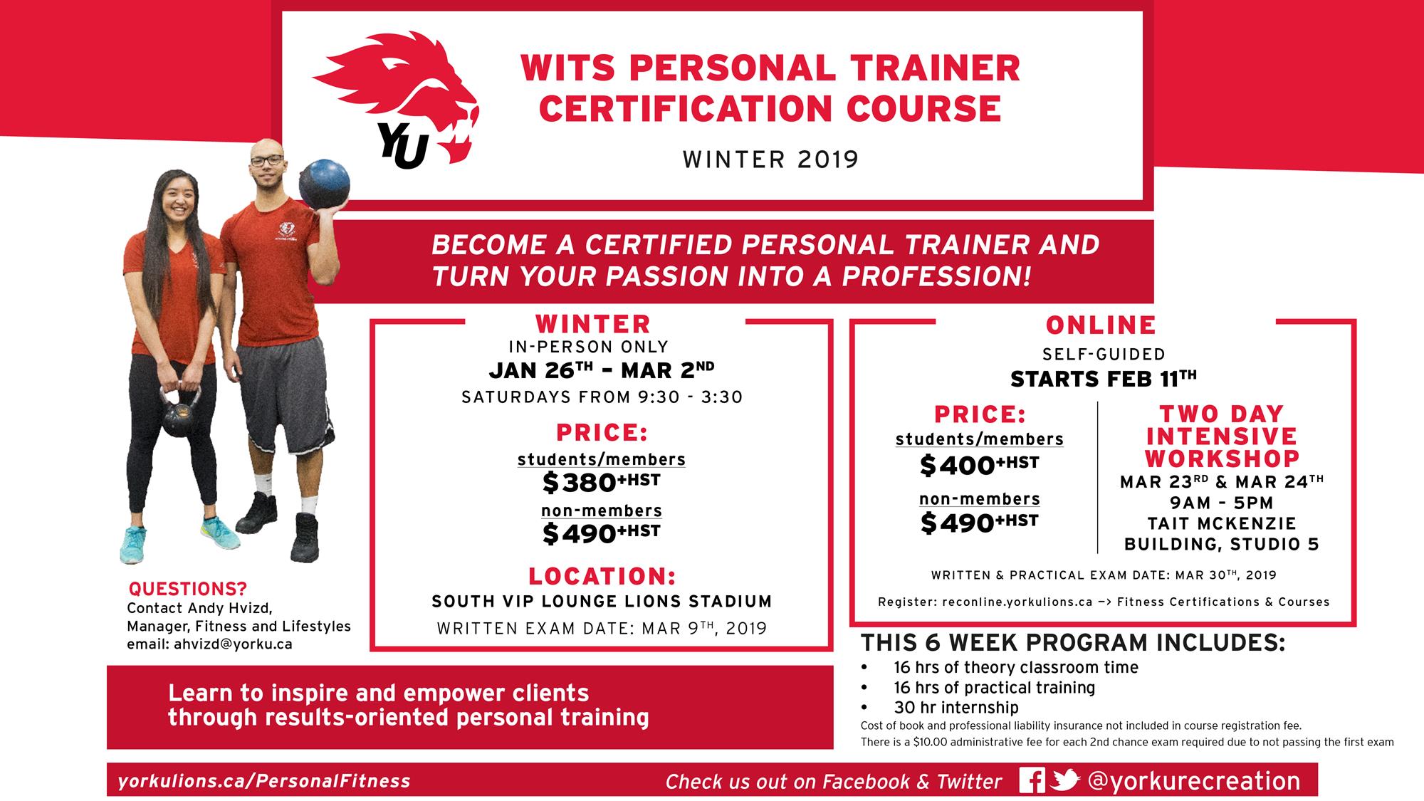 SIGN UP FOR WITS PERSONAL TRAINER CERTIFICATION COURSE! - York ...