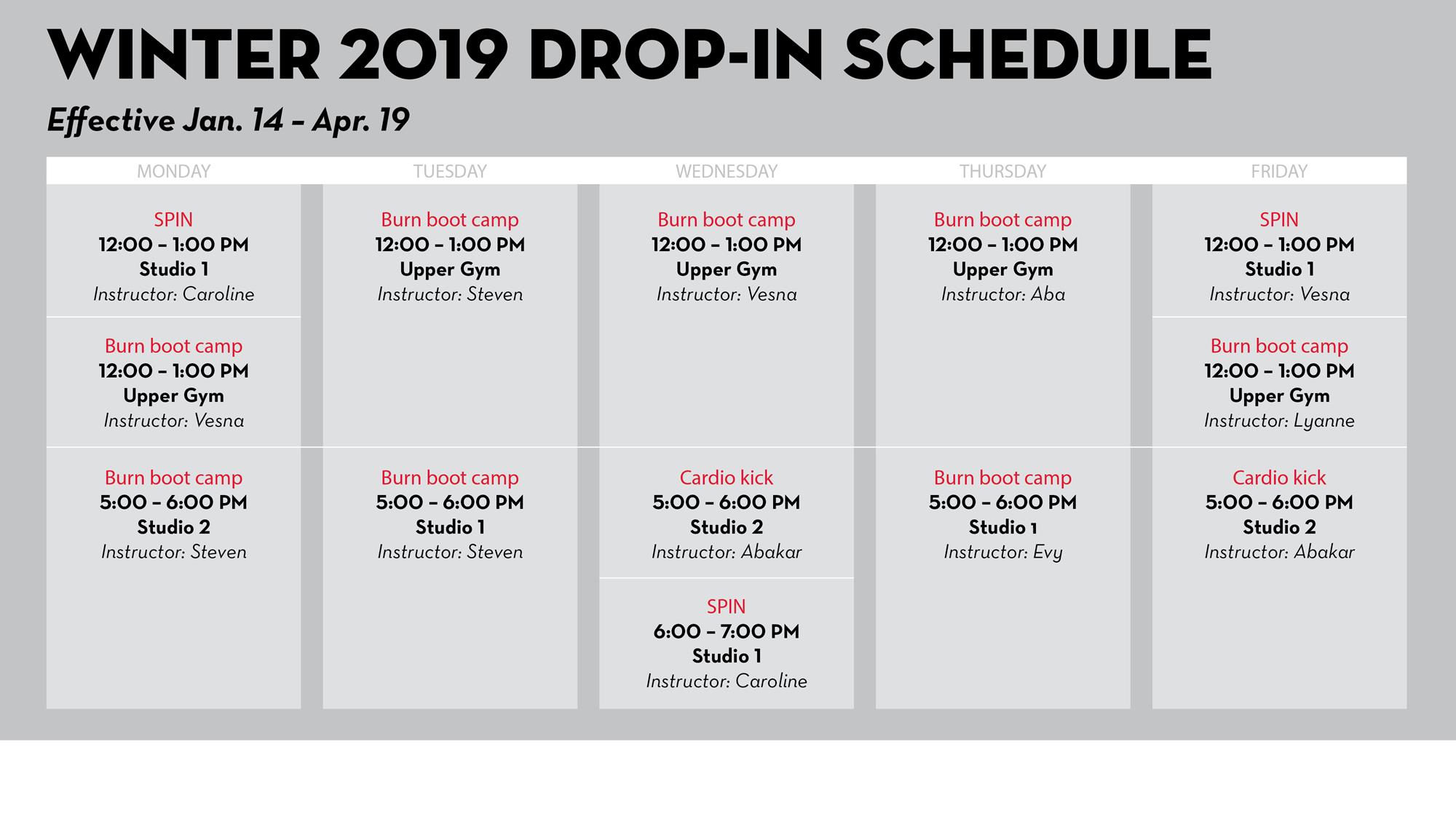 2019 DROP IN SCHEDULE - York University Athletics